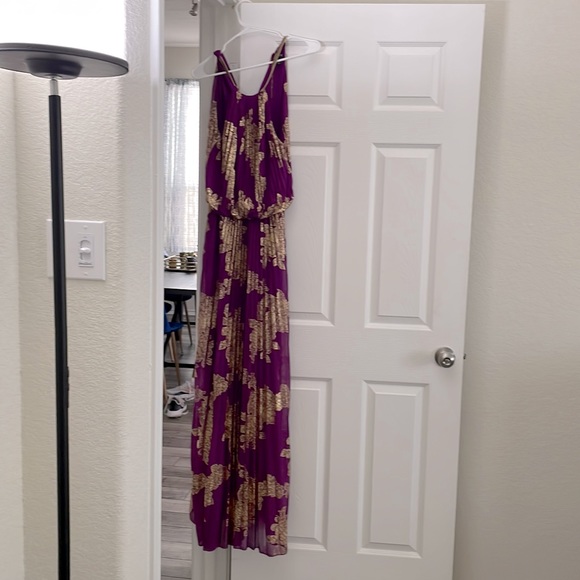 Dresses | Flowy Purple Dress With Shimmering Gold Floral Details And ...